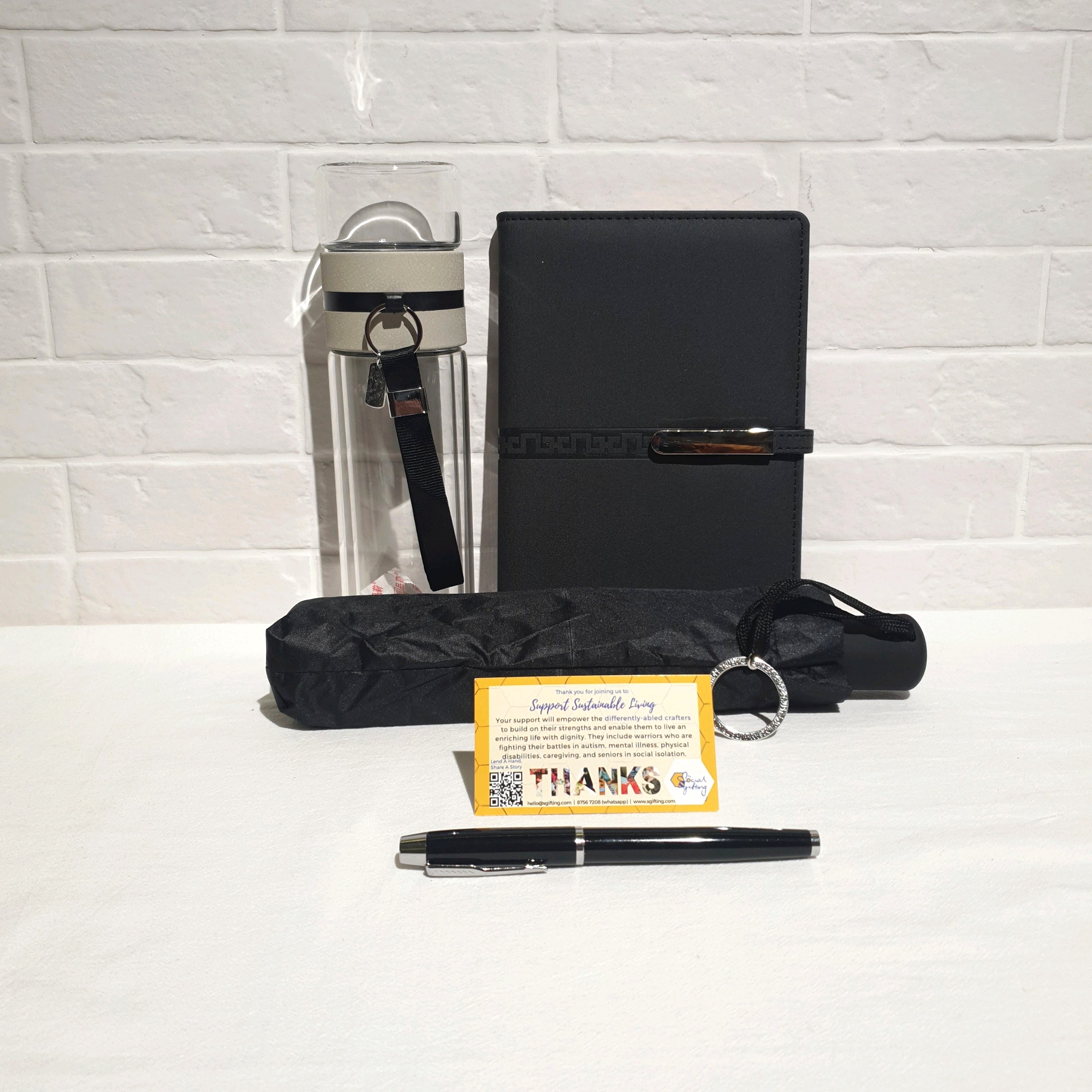 Gift Set - A5 Notebook & Pen & Automatic Umbrella & Glass Flask ...